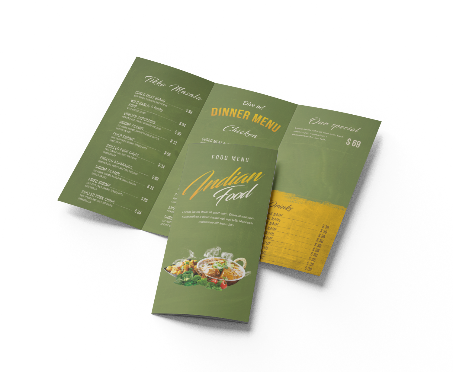trifold brochure for food menu design #8