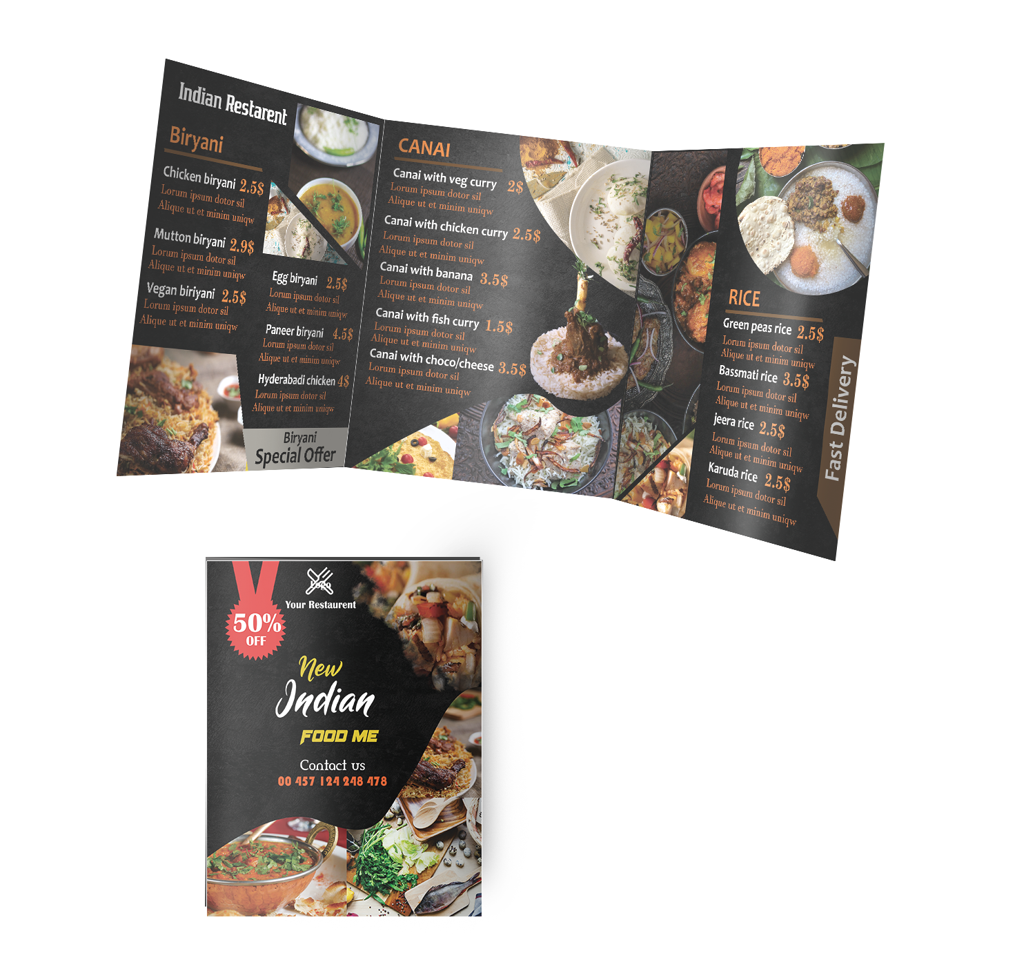 trifold brochure for food menu design #6
